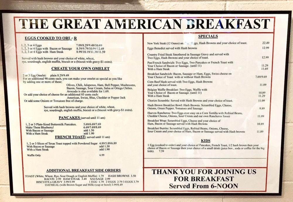 Menu at Deb's restaurant, Redway