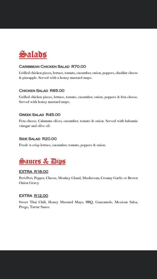 Menu at The Huntsman - Witbank steakhouse, Emalahleni