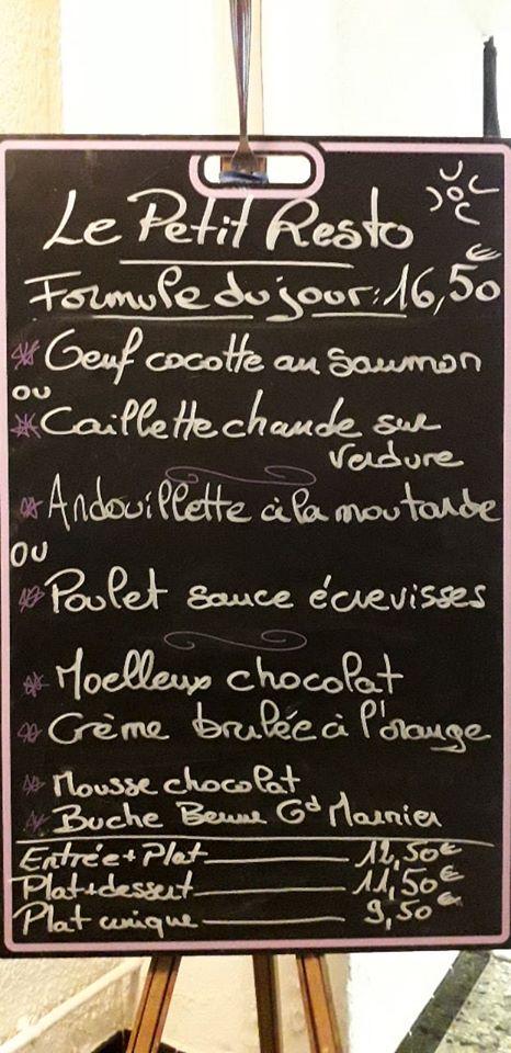 Menu at Le Petit Resto restaurant, Montélimar