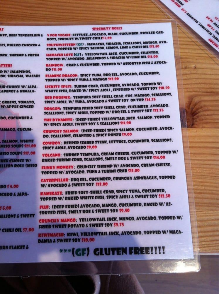 Menu at Rice Monkey restaurant, Durango