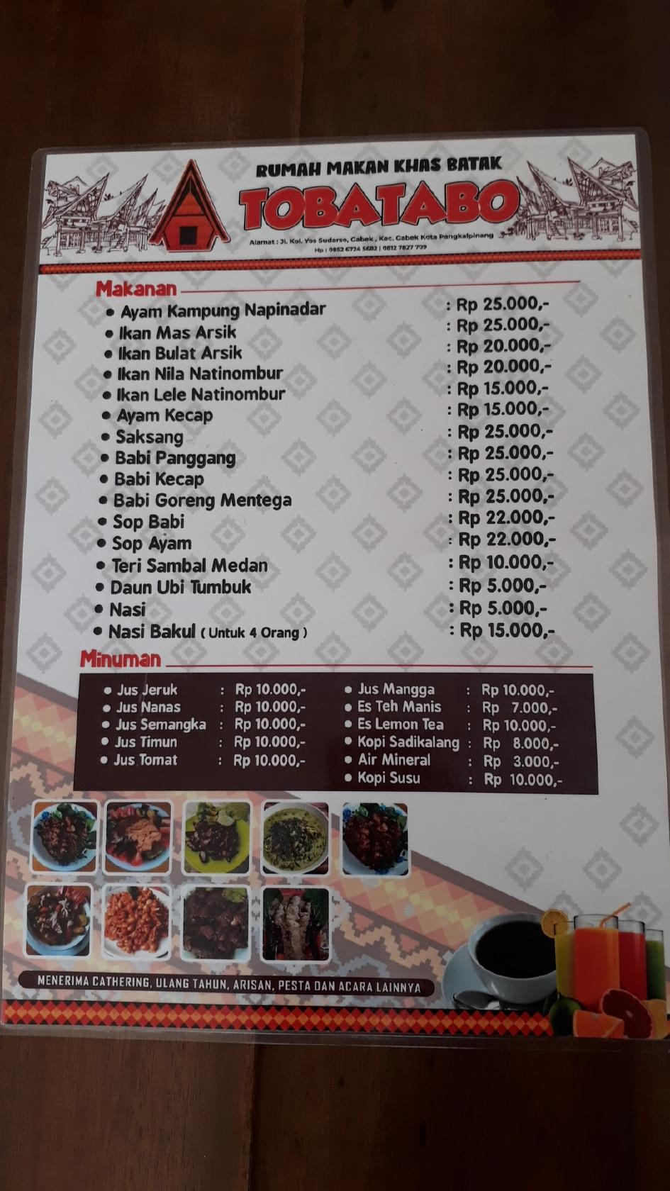 Menu at Rumah makan khas Batak Toba Tabo restaurant, Pangkal Pinang