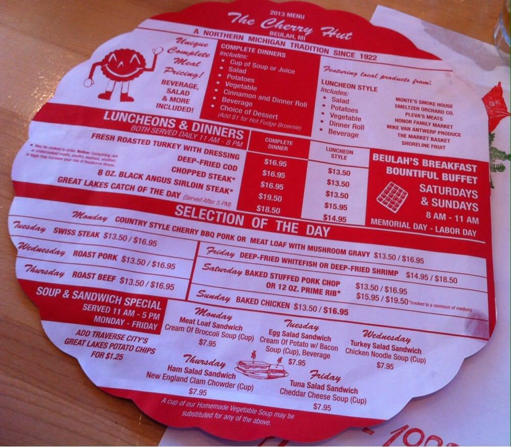 Menu at The Cherry Hut restaurant, Beulah, 211 N Michigan Ave