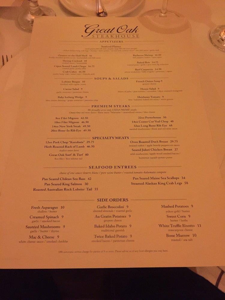 Menu at The Great Oak Steakhouse, Temecula, Pechanga Pkwy