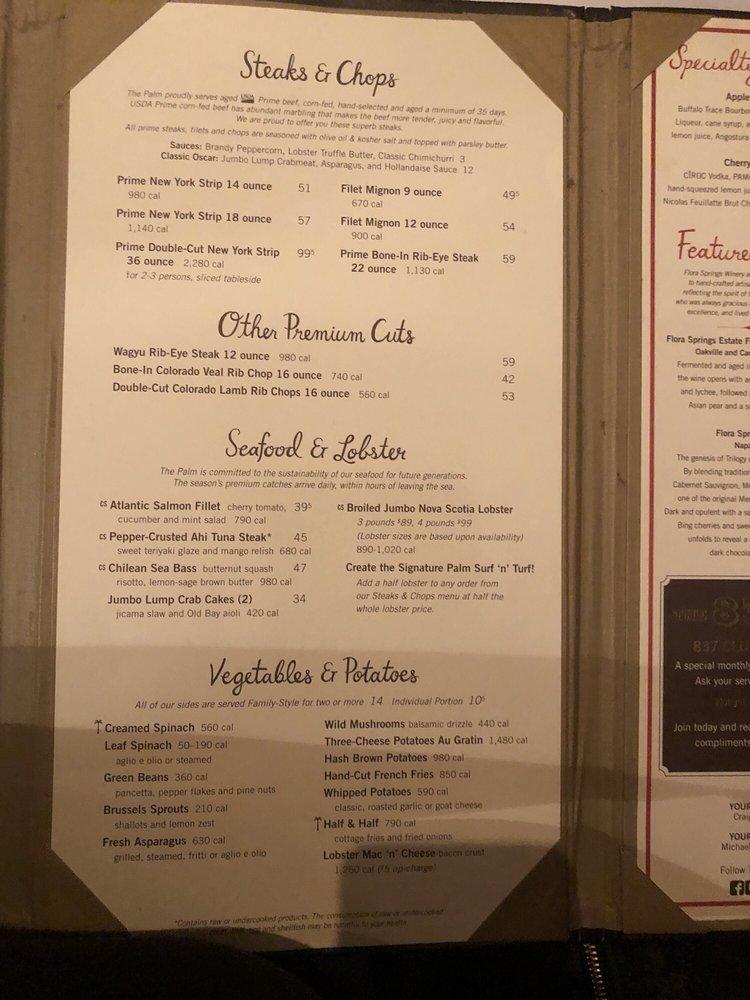 Menu at The Palm – New York steakhouse, West New York, 250 W 50th St