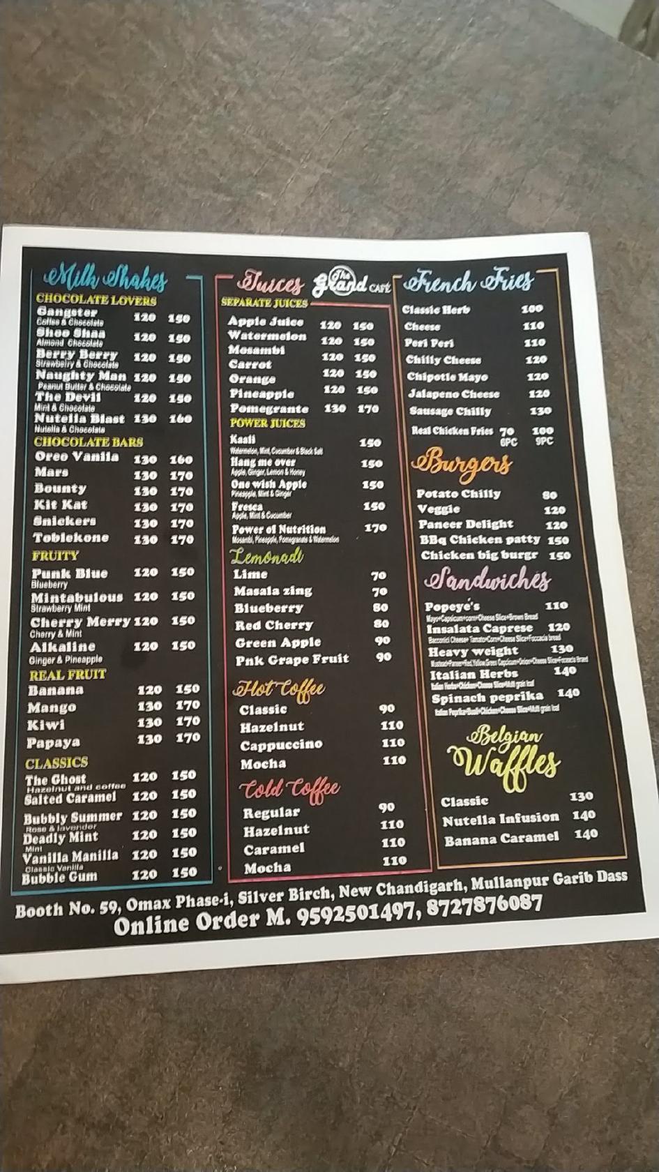 Menu at The grand cafe, India