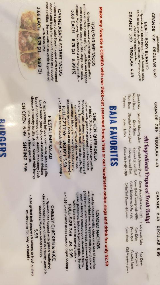 Menu at Baja Grill restaurant, Lexington, 117 Fred Odle Drive