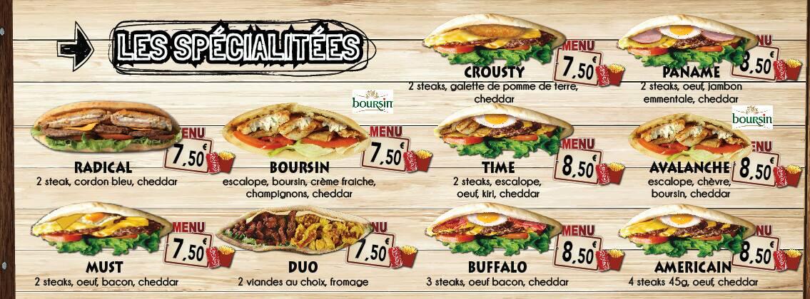 Menu au Burger Time restaurant, Chatou