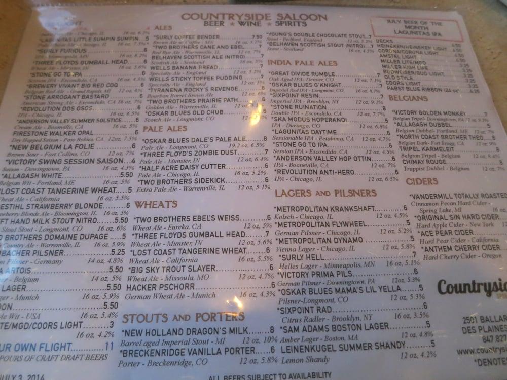 Menu at Countryside Saloon pub & bar, Des Plaines