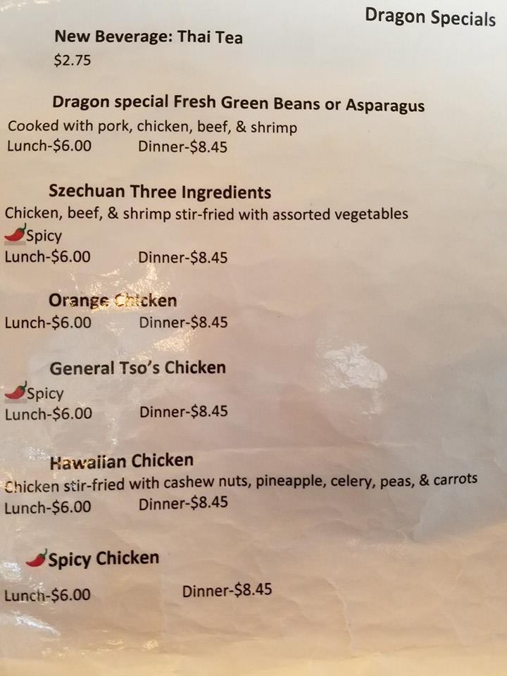 Menu at Dragon Restaurant, Ogden