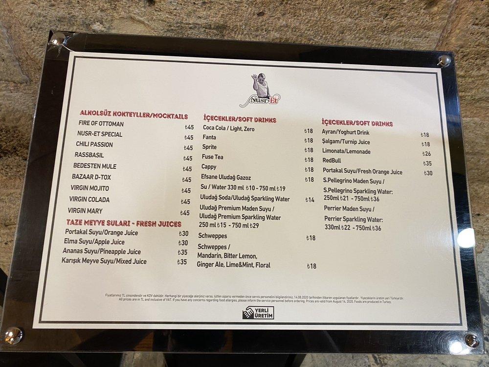 Menu at Nusret Etiler Steak House, Istanbul, Hisar Üstü Nispetiye Cd No:87