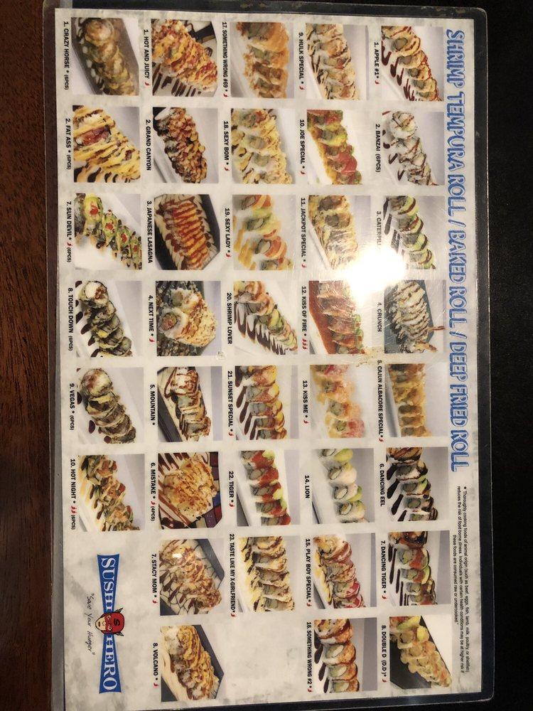 Menu at Sushi Hero restaurant, Las Vegas