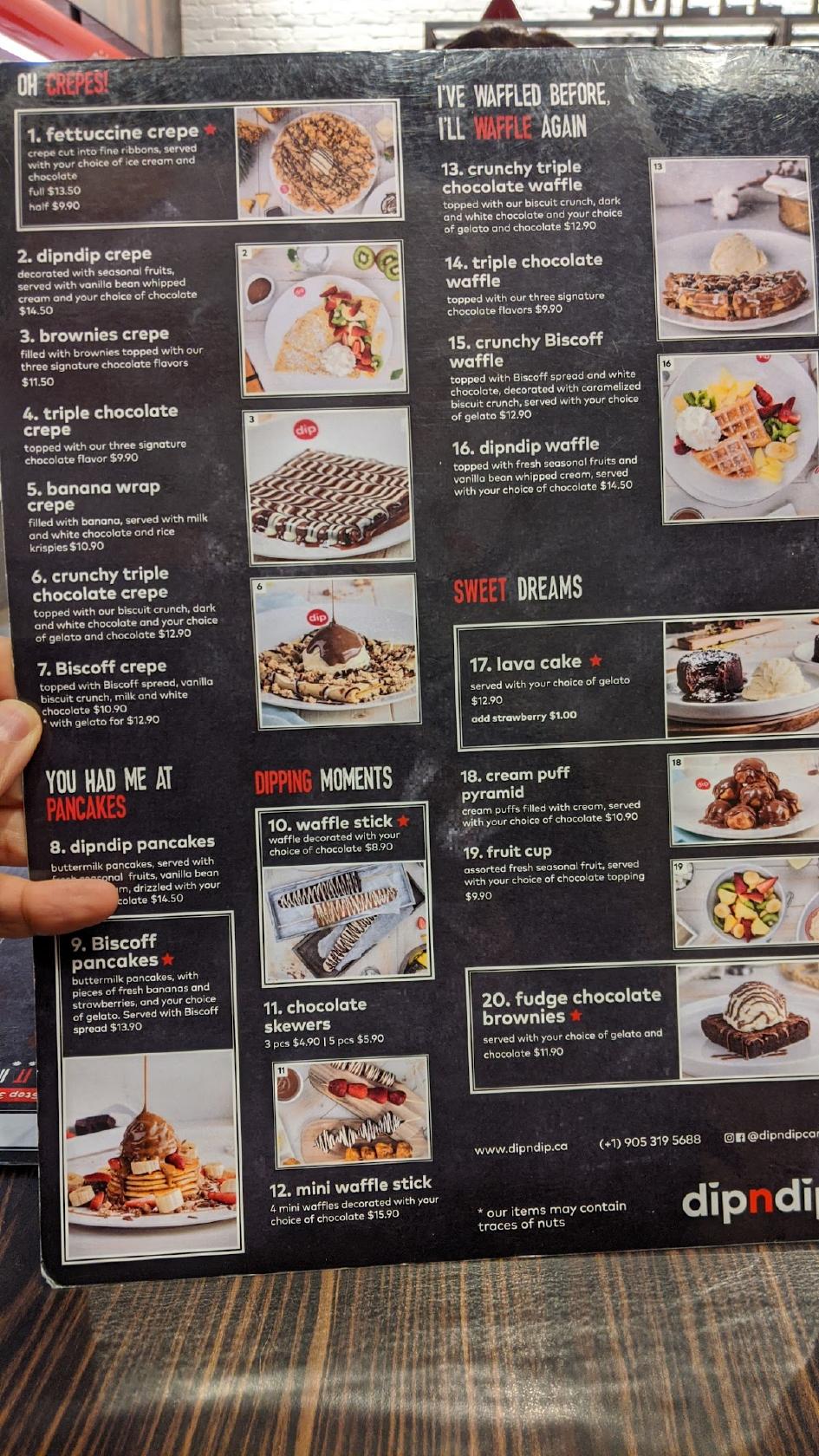 Menu at dipndip Café, Burlington