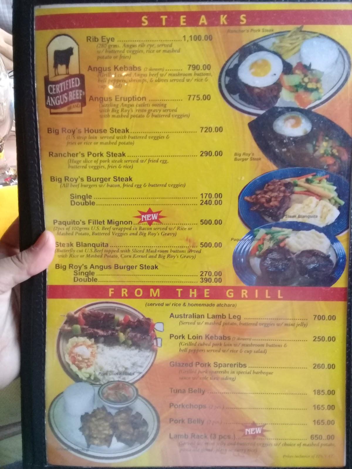 Menu at Big Roy’s Café cafe, Ormoc