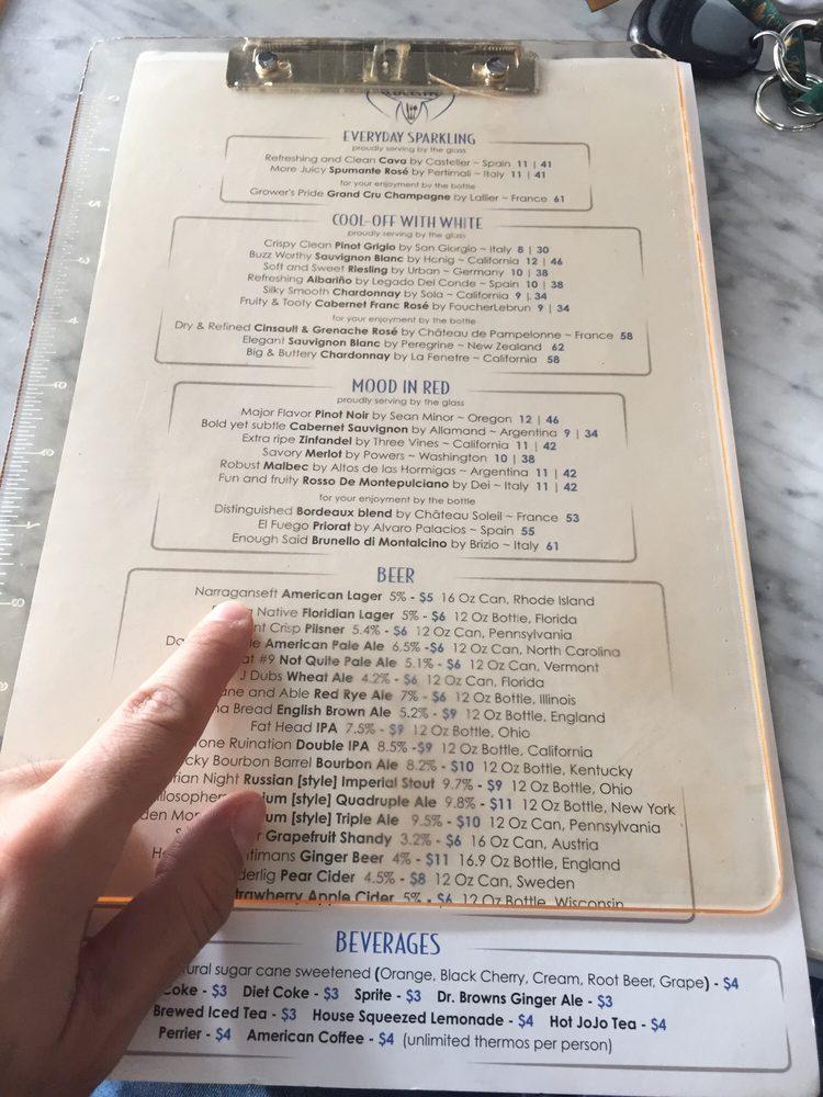 Menu at Blue Collar restaurant, Miami
