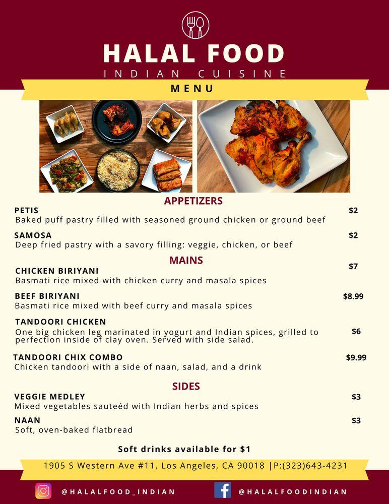 Menu at Halal Food restaurant, Los Angeles