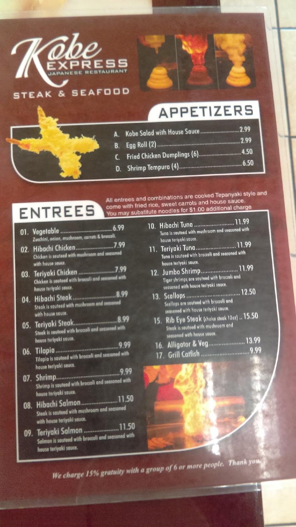 Menu at Kobe Express LLC restaurant, Durant