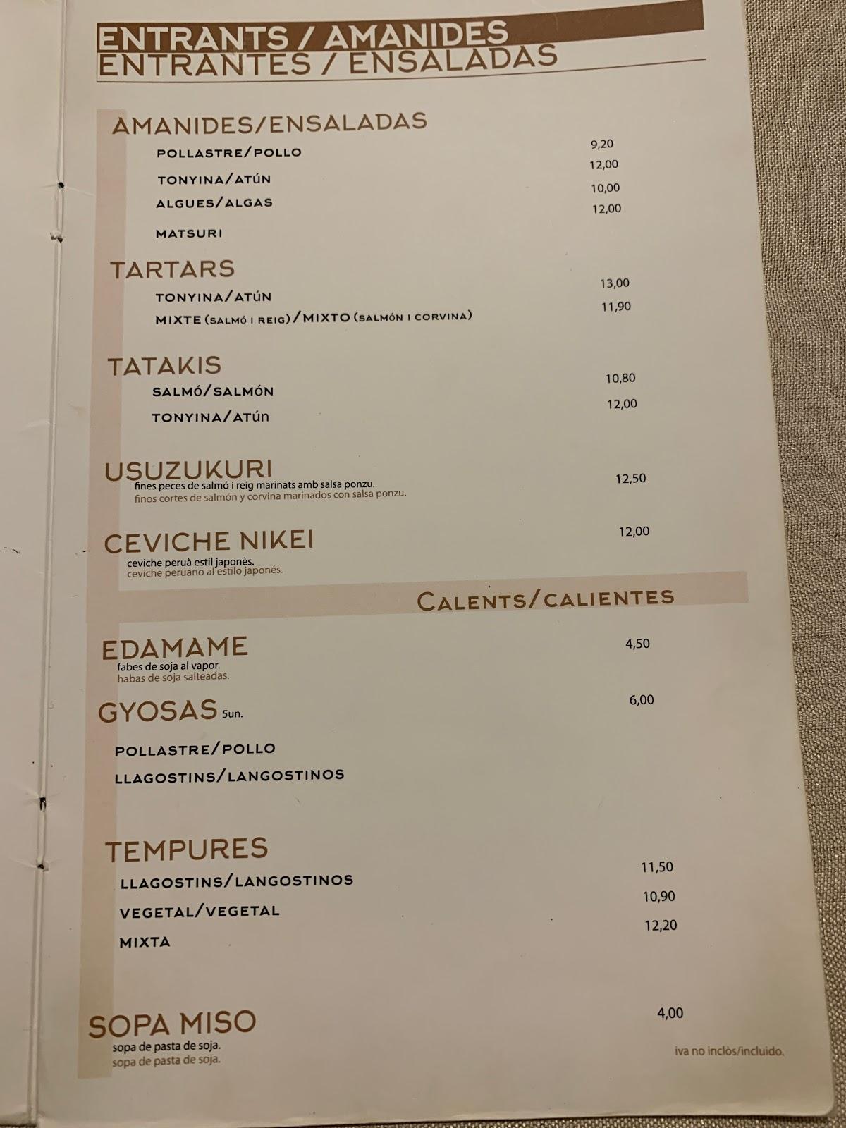 Menu at Kokoro Restaurant Japonès, Reus
