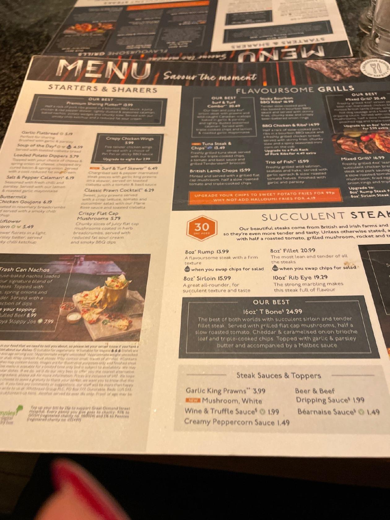 Menu at Redditch Beefeater pub & bar, Redditch, Bordesley Ln