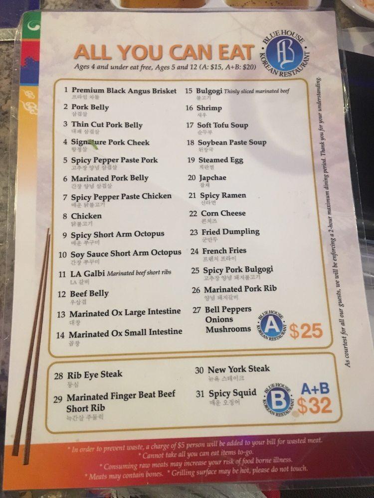 Menu at Blue House Korean BBQ, Sacramento