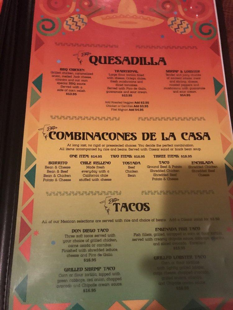 Menu at Don Diego's of Indian Wells pub & bar, Indian Wells