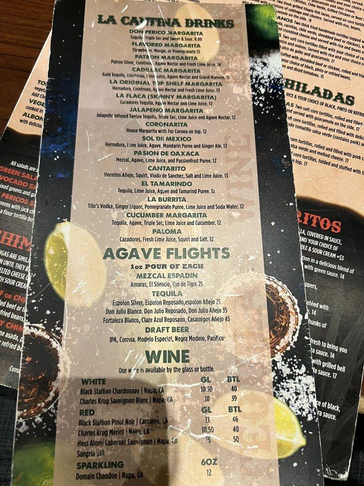 Carta de Don Perico Mexican Restaurant, Napa