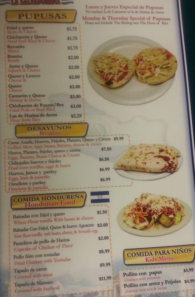 Menu at La Salvadoreña restaurant, Omaha, Vinton St