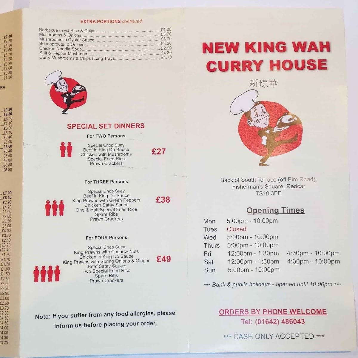 Menu at New King Wah Curry House fast food, Redcar