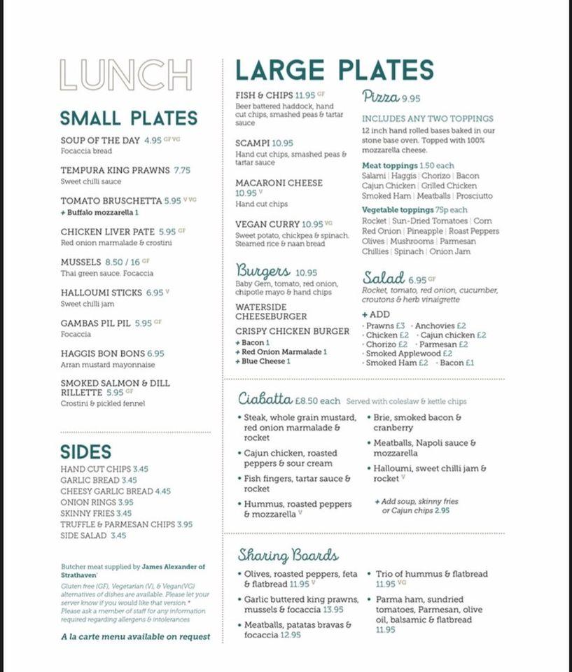 Menu at The Waterside pub & bar, Strathaven