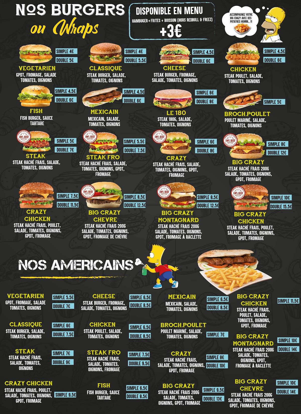 Menu au Crazy Food restaurant, Longwy