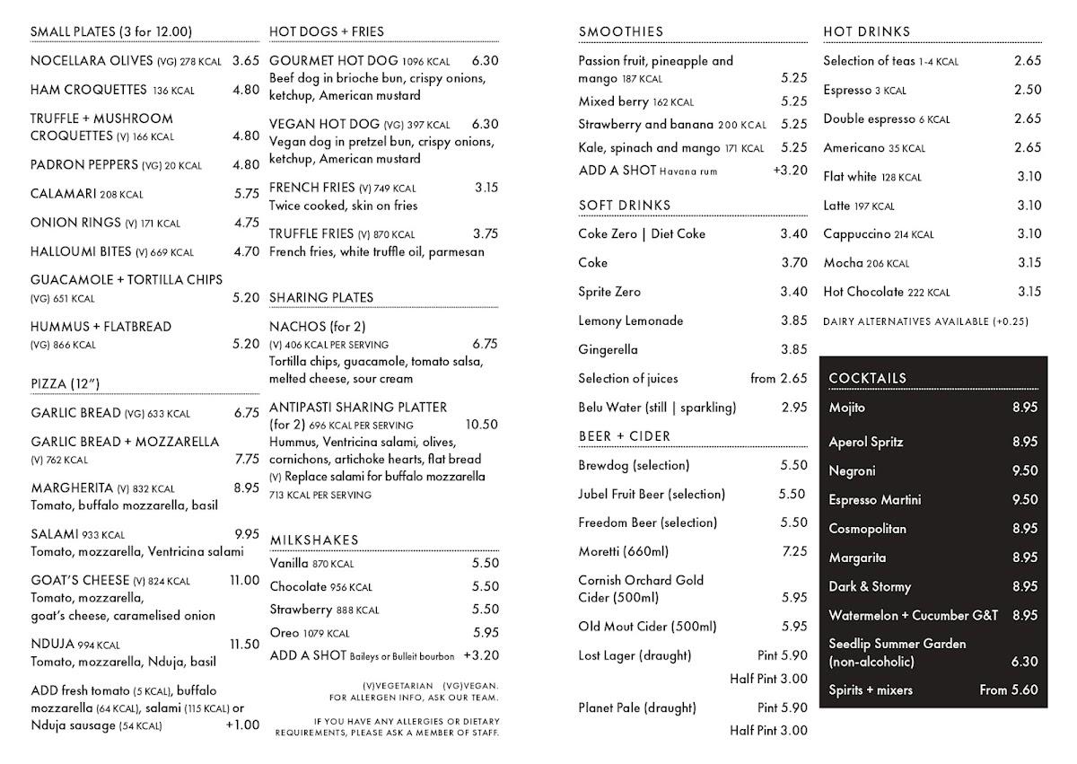 Menu at Curzon Hoxton, London