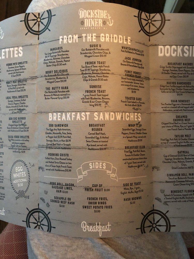 Menu at Dockside Diner cafe, Long Beach Township