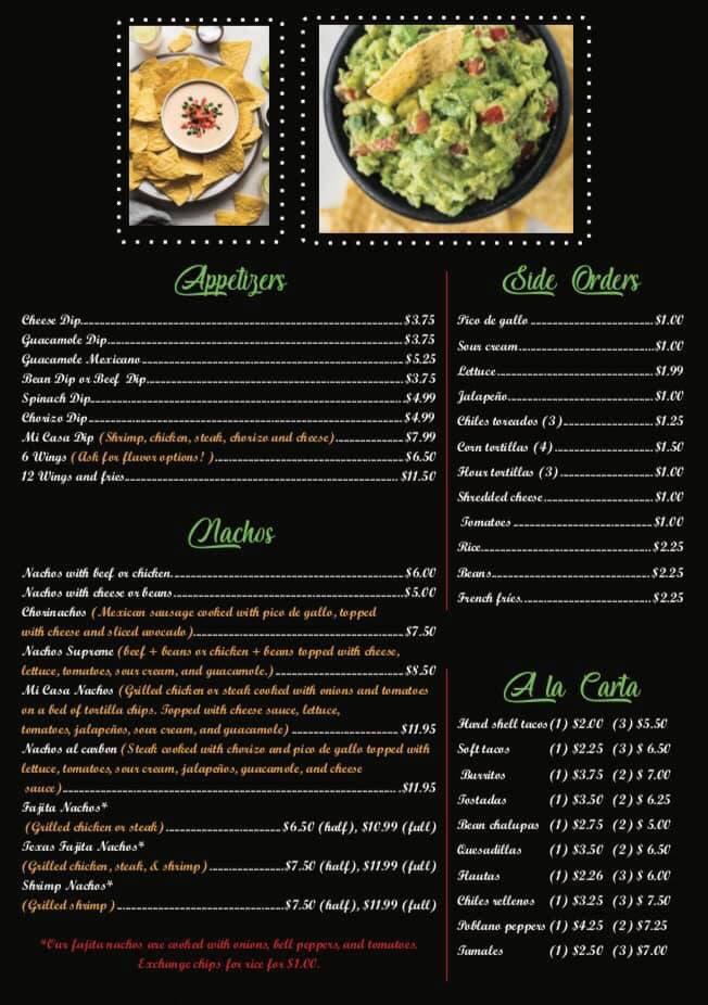 Menu at Mi Casa Mexican Restaurant, Albany