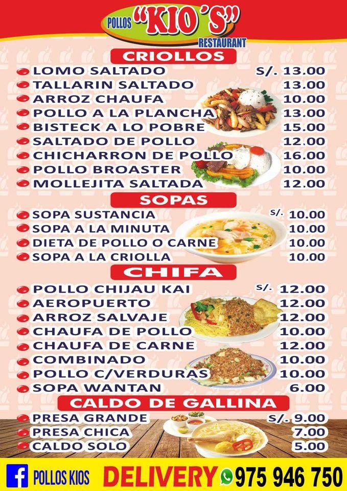 Menu at Pollos KIOS" restaurant, Lima