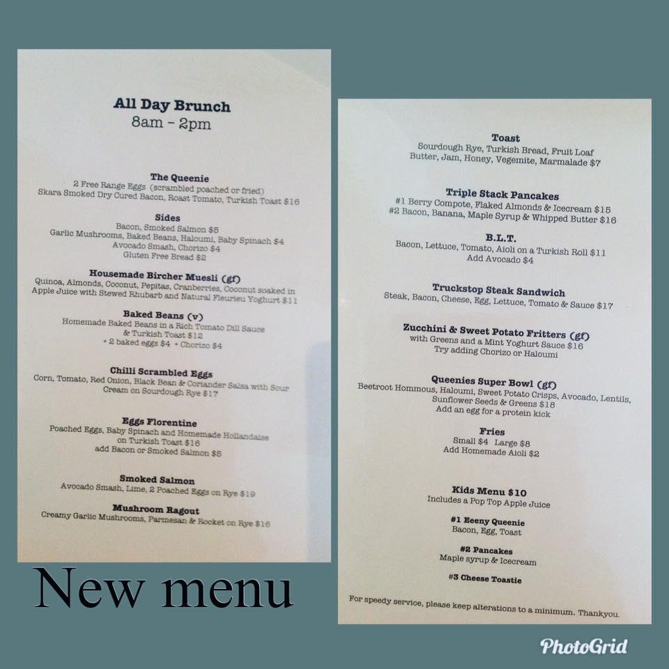 Menu at Queenies Store pizzeria, Largs Bay
