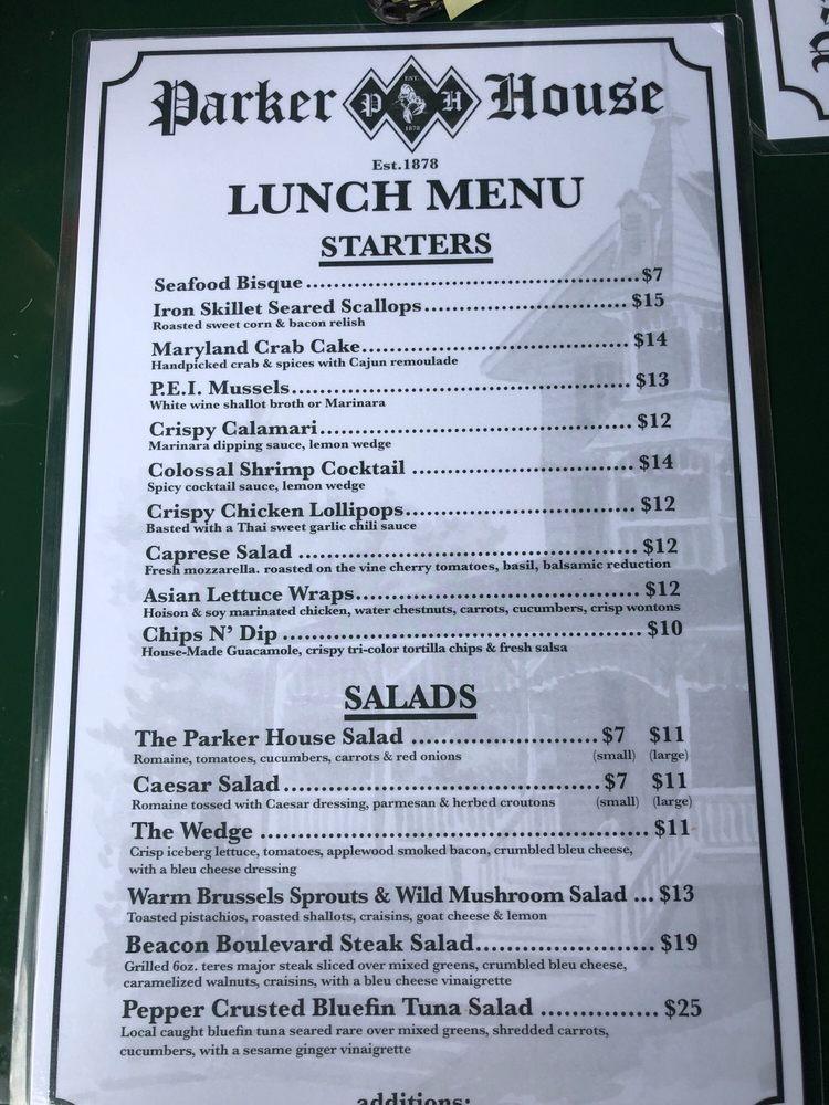 Menu at The Parker House pub & bar, Sea Girt, 290 1st Ave