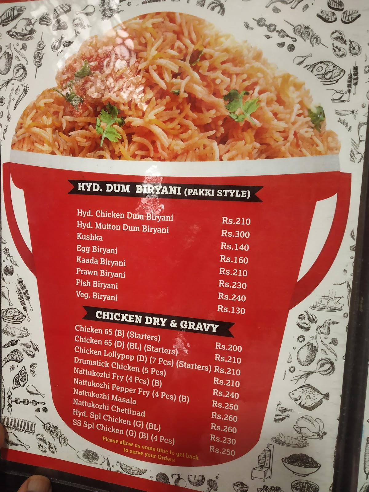 Menu at SS HYDERABAD BIRYANI SAIDAPET, Chennai