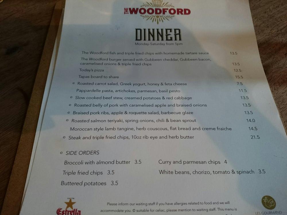 Menu at The Woodford pub & bar, Cork