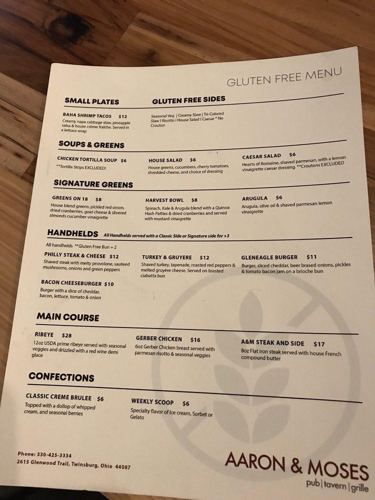Menu at Aaron & Moses pub & bar, Twinsburg