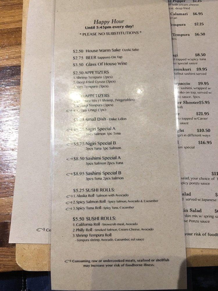 Menu at Aki Sushi restaurant, Kennewick