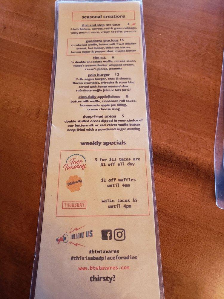 Menu at BTW - BURGERS TACOS WAFFLES restaurant, Tavares