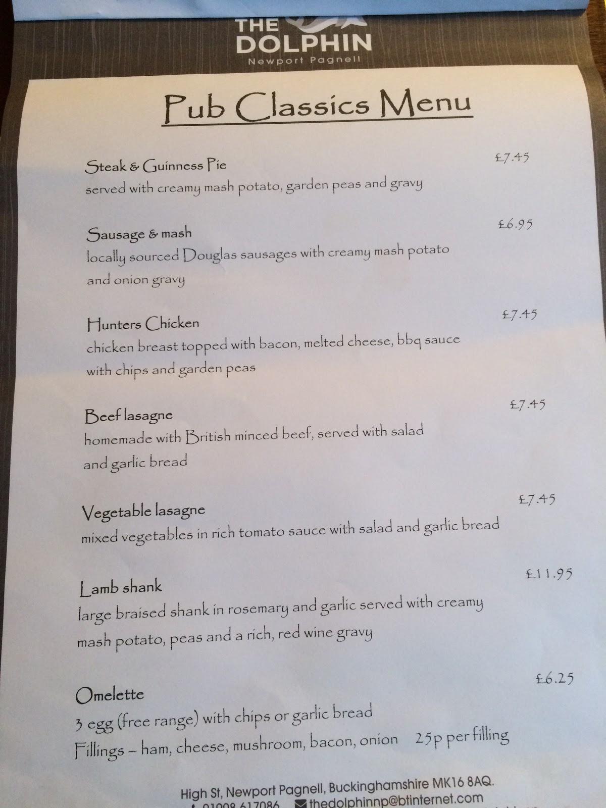 Menu at Dolphin Pub, Newport Pagnell