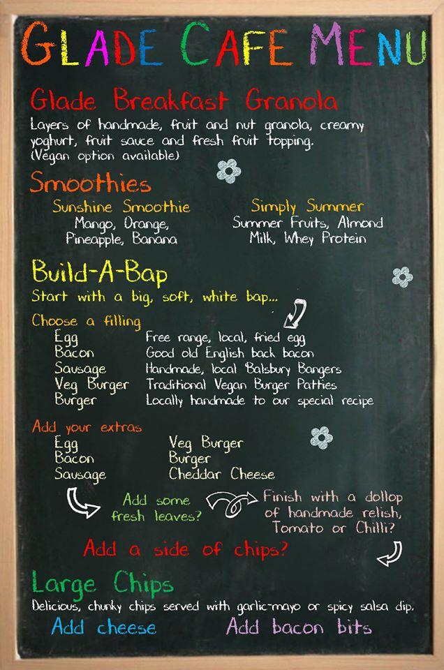 Menu at Glade Cafe and Bar, West Pennard