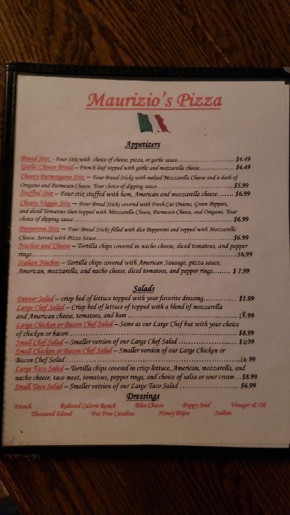 Menu at Maurizio's Pizza & Restaurant, Brazil