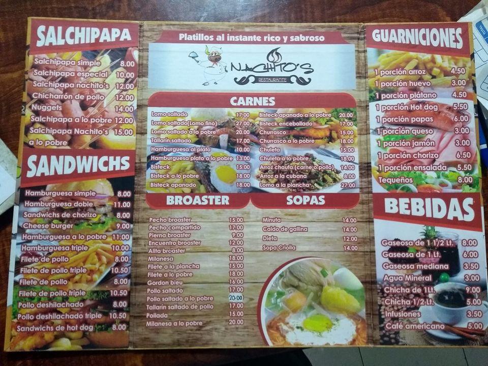Menu at Nachitos Restaurante, La Molina