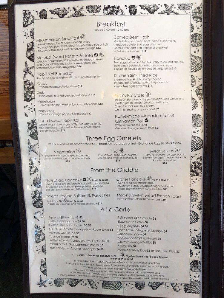 Menu at Sea House Restaurant, Kapalua
