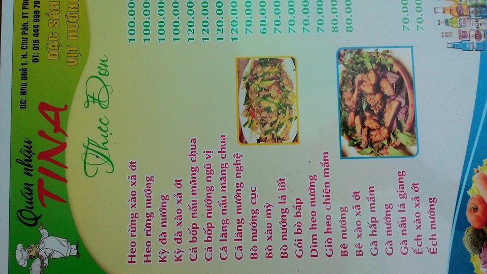 Menu at TiNa Quán restaurant, Pleiku