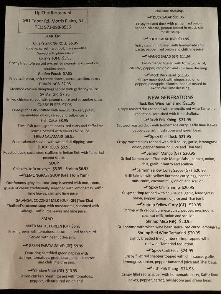 Menu at Up Thai Restaurant, Morris Plains