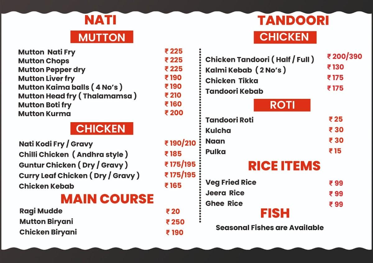 Menu at Bujji's Bojanam, Attibele