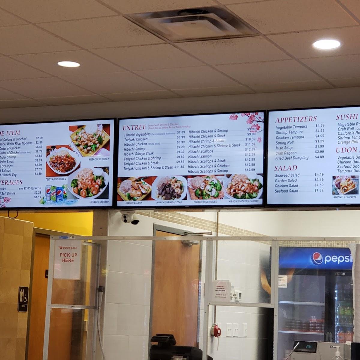 Menu at New Tokyo fast food, Durham