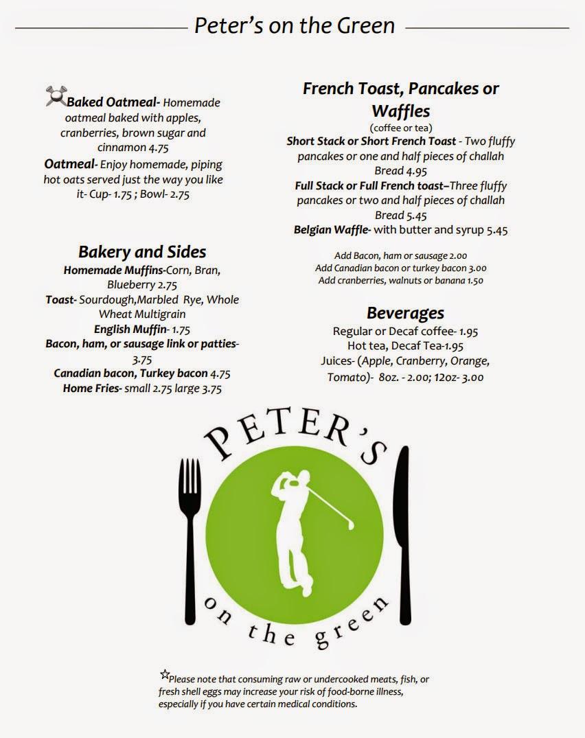 Menu at Peter's on the Green restaurant, Bellport